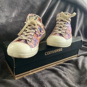 Converse | Shoes | White Tip Converse With Flower Pattern | Poshmark